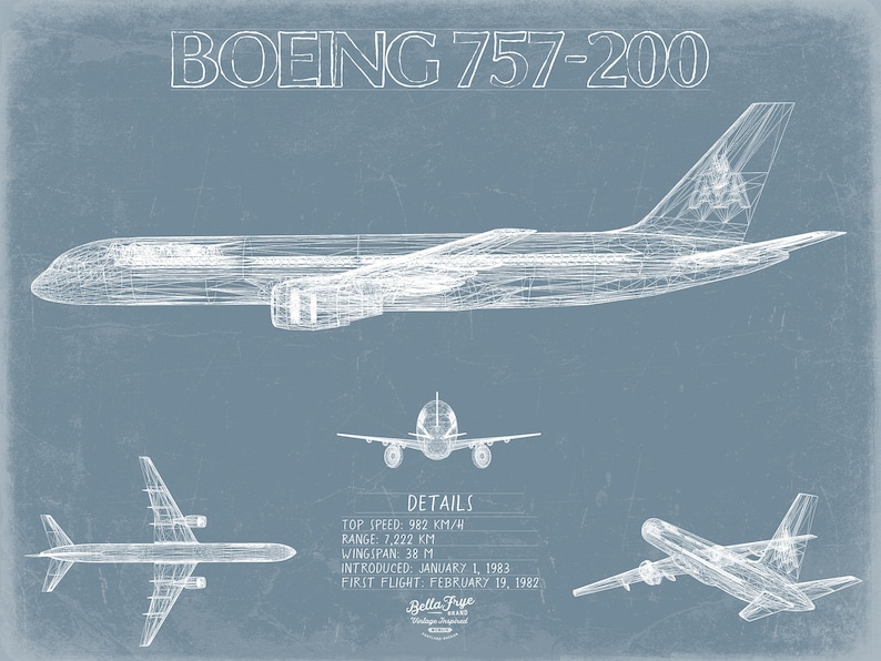 Boeing 757 200 Aircraft Blueprint Wall Art Original Aviation - Etsy