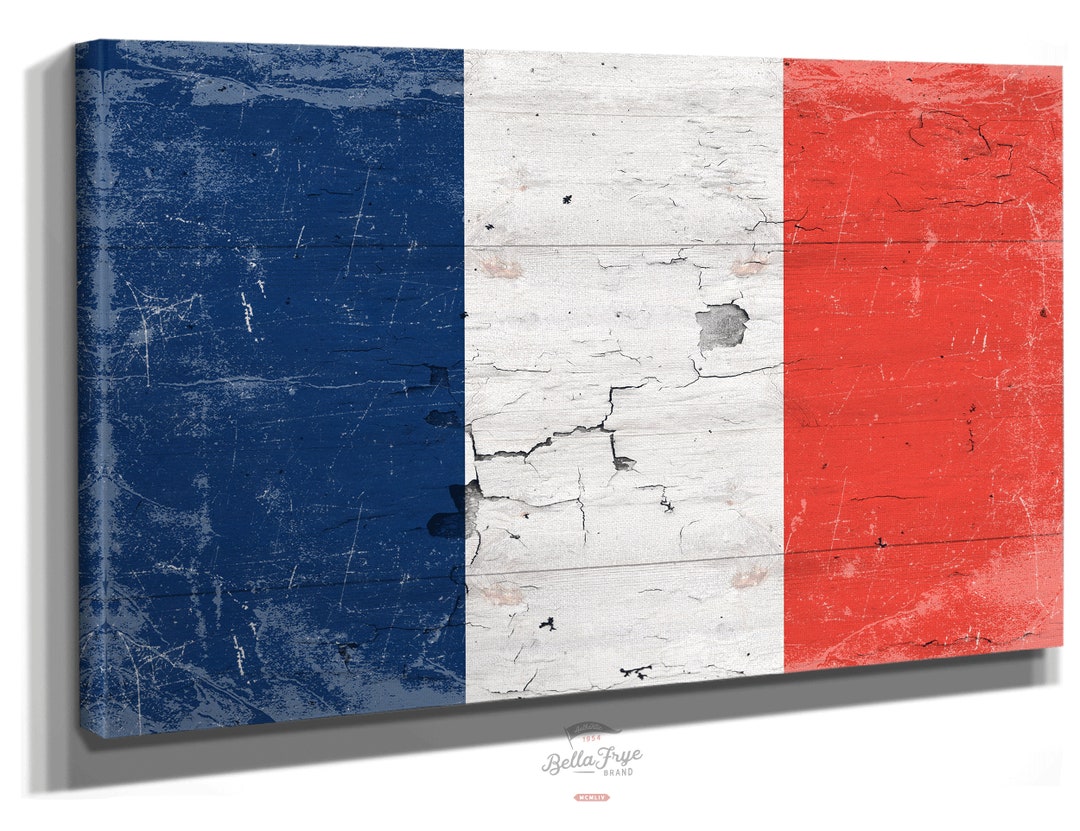 France Flag Wall Art - Vintage French Flag Sign Weathered Wood Style on ...