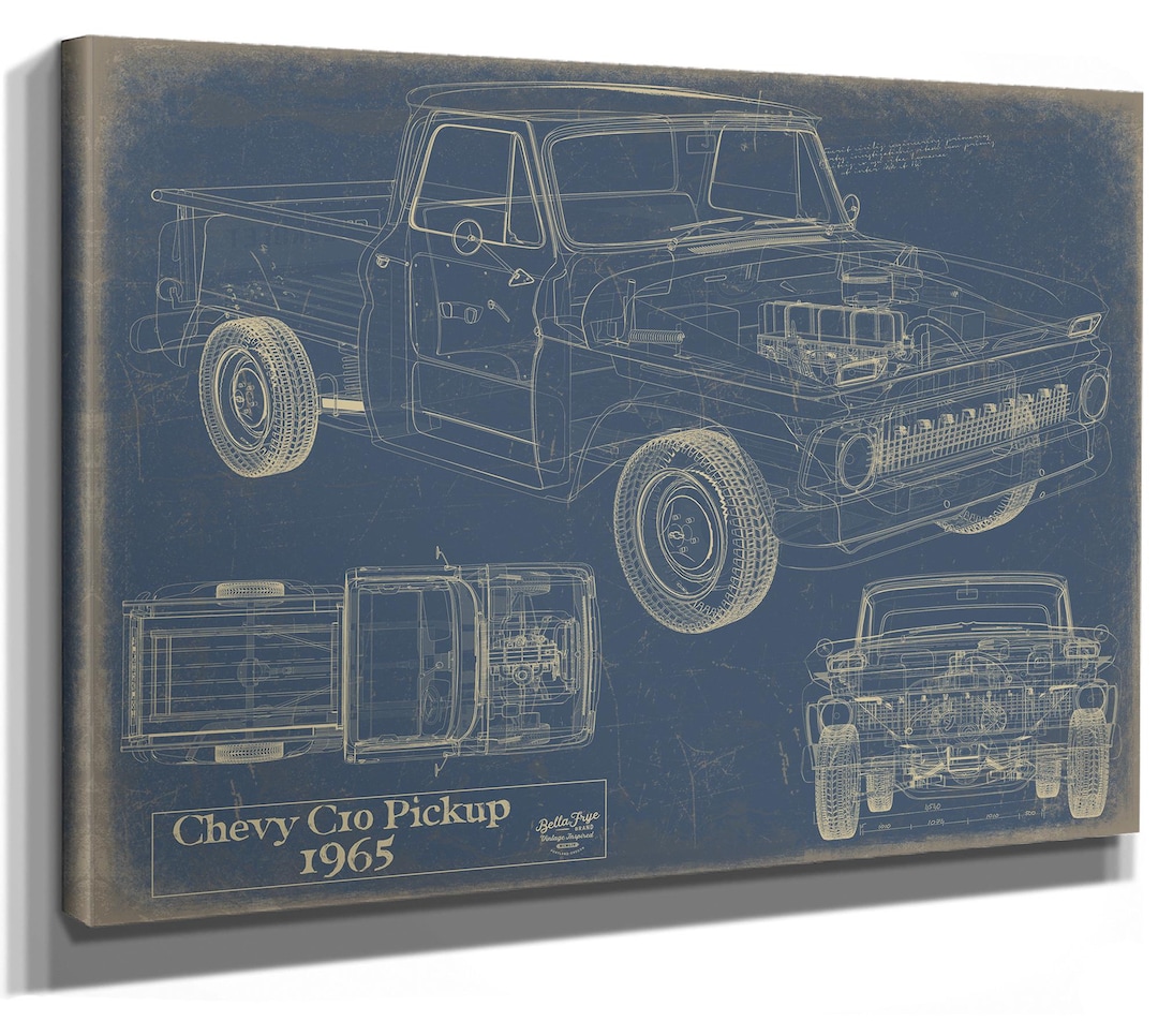 Vintage 1965 Chevrolet C10 Pickup Car Model Print, Original Blueprint ...
