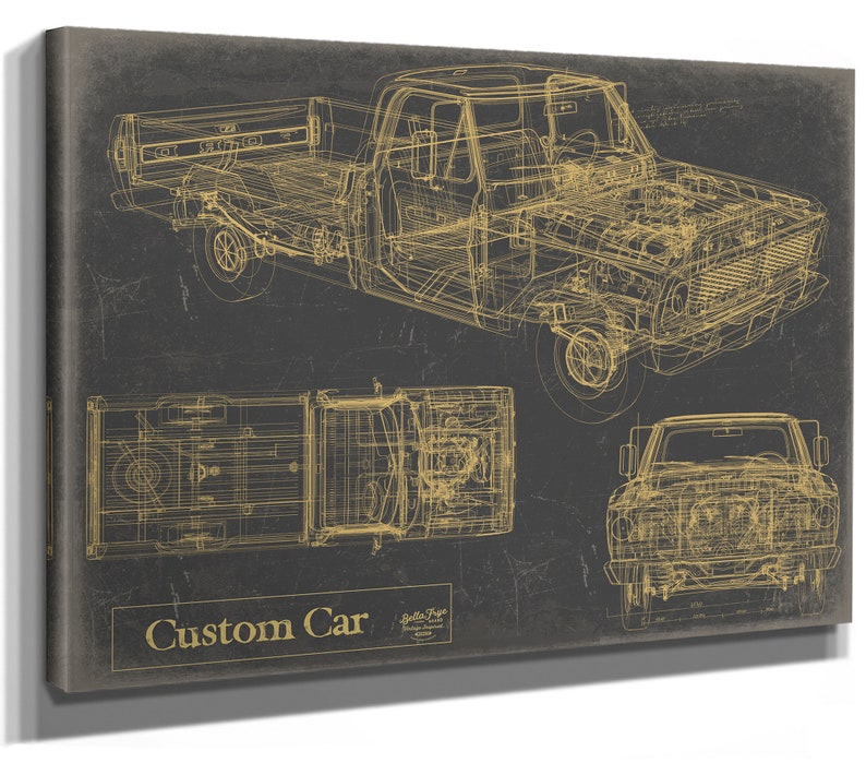 Custom Car Model Print, Original Blueprint Canvas, Framed, or Unframed ...
