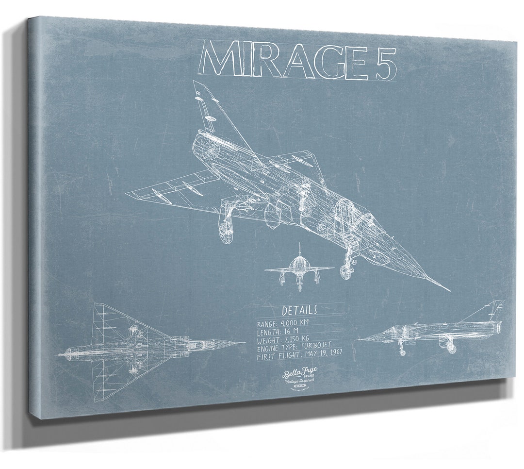 Dassault Mirage 5 Aircraft Blueprint Wall Art - Original Fighter Plane ...