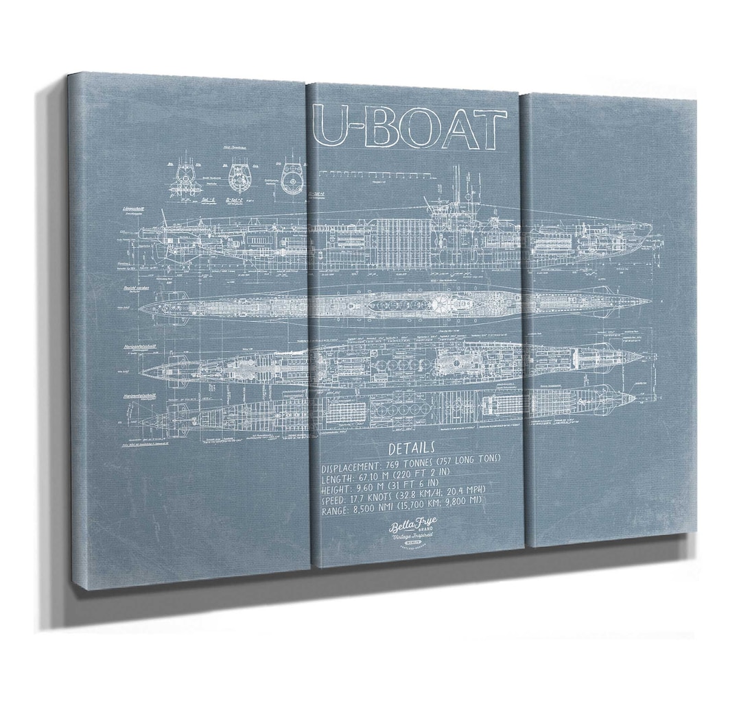U-boat Blueprint Wall Art - Original Nautical Print - Etsy