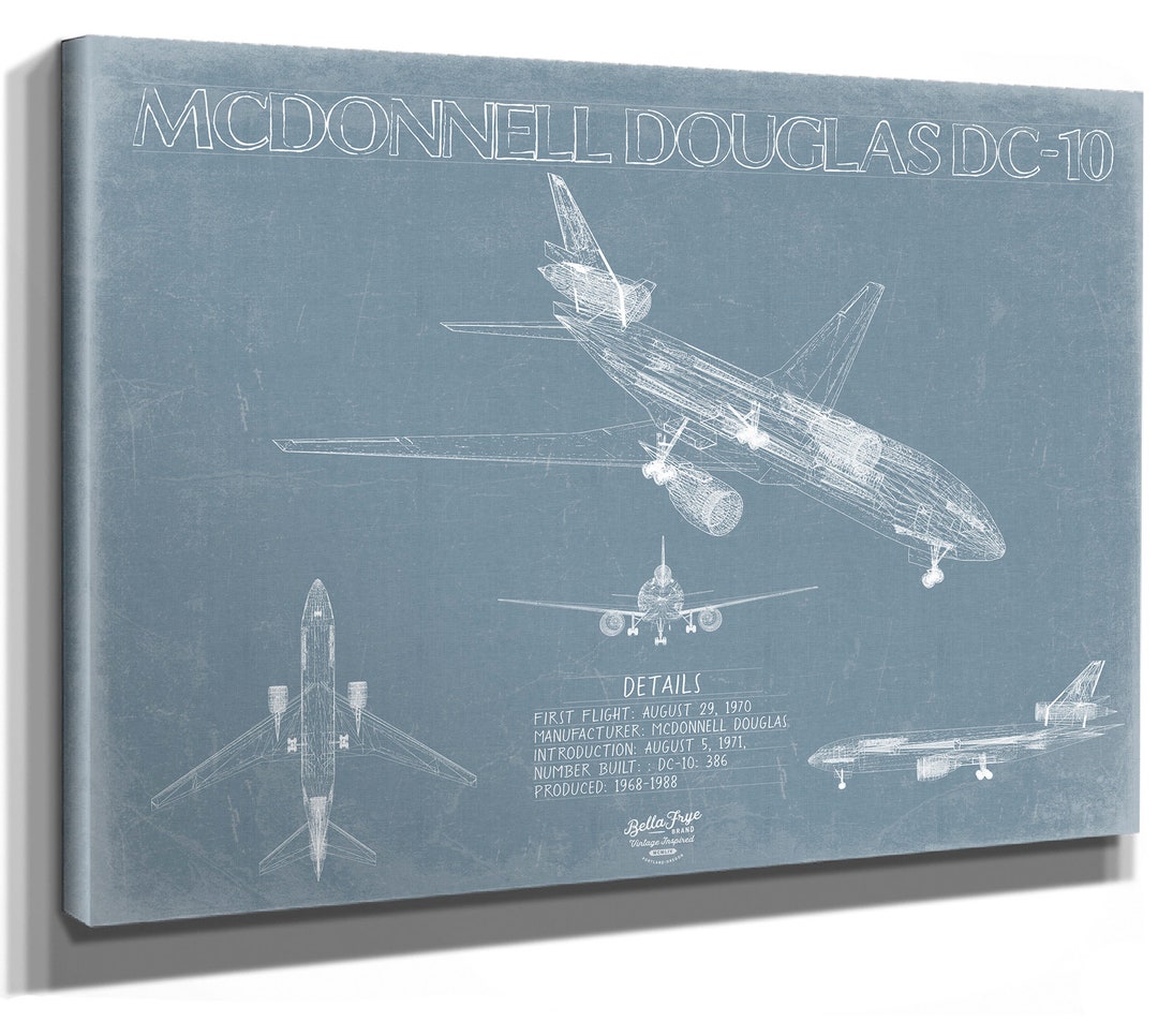 Mcdonnell Douglas DC-10 Aircraft Blueprint Wall Art - Original Aviation ...