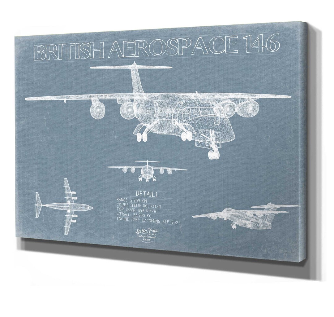 British Aerospace 146 (bae-146) Aircraft Blueprint Wall Art - Original ...