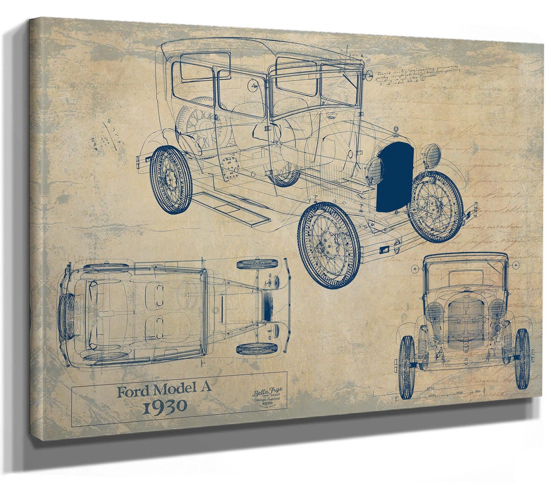 Vintage 1930 Ford Model A Car Model Print, Original Blueprint Canvas ...
