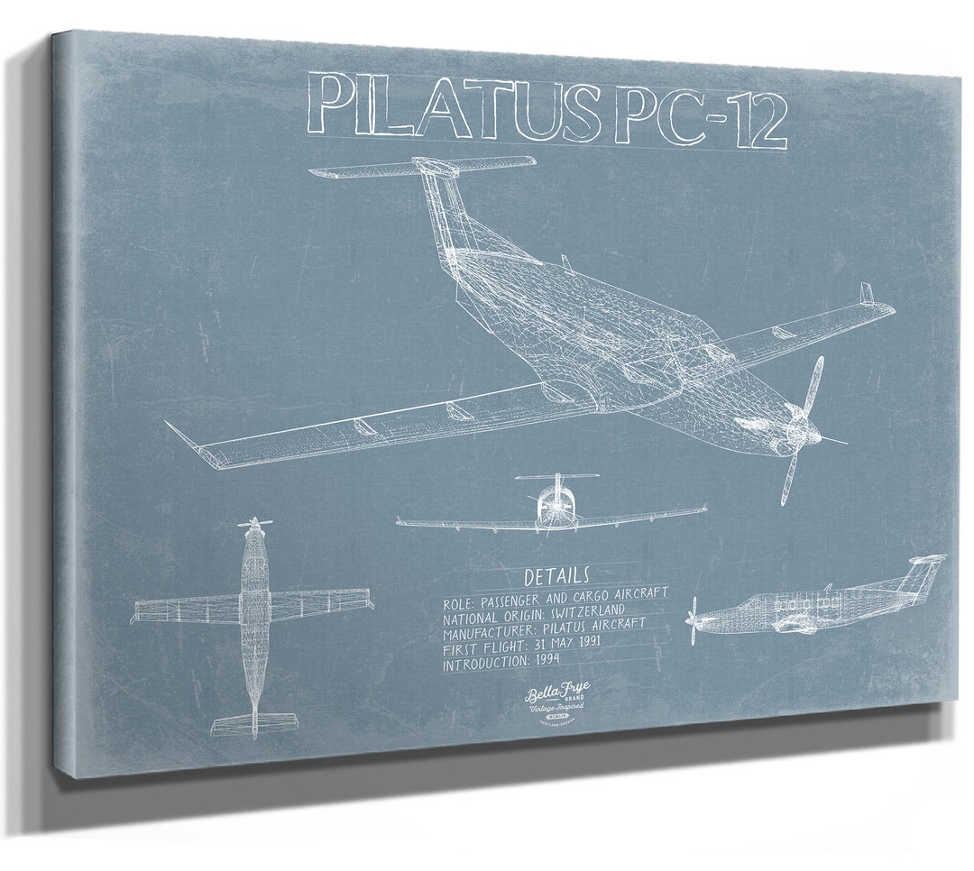 Pilatus PC-12 Aircraft Blueprint Wall Art - Original Aviation Plane ...
