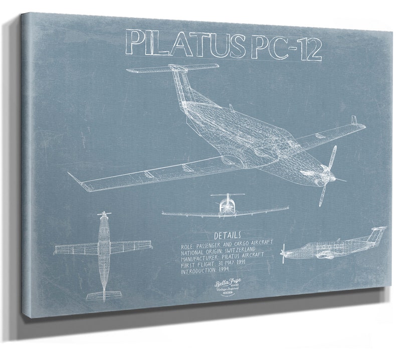 Pilatus PC-12 Aircraft Blueprint Wall Art Original Aviation - Etsy