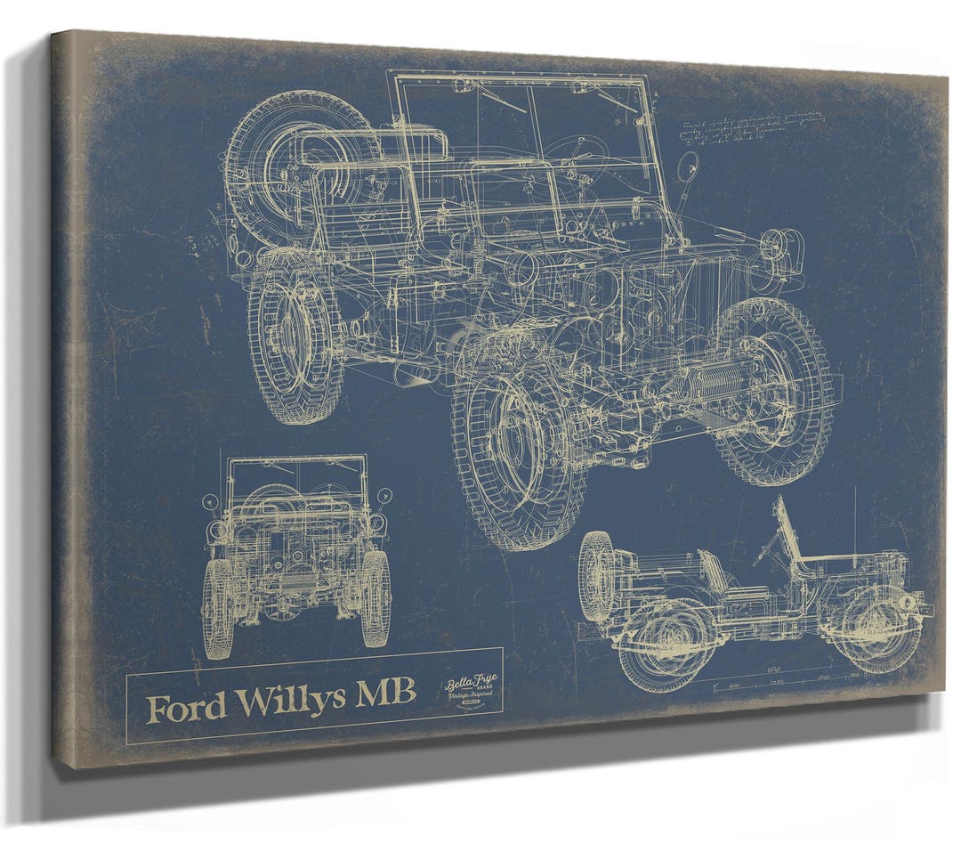Ford Willys MB Army Jeep Model, Original Mancave Blueprint Art - Etsy