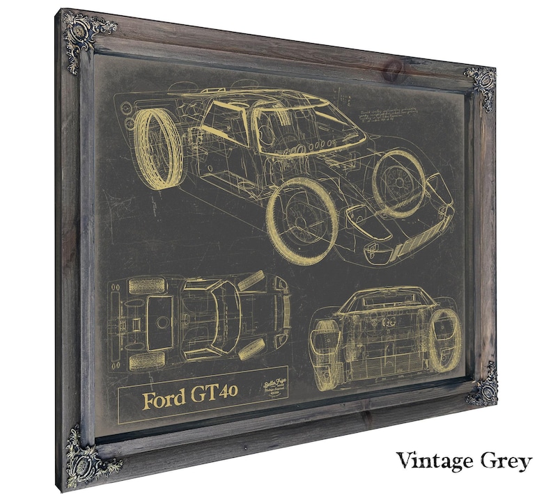 Ford GT40 Car Model Print, Original Blueprint Canvas, Framed, or ...