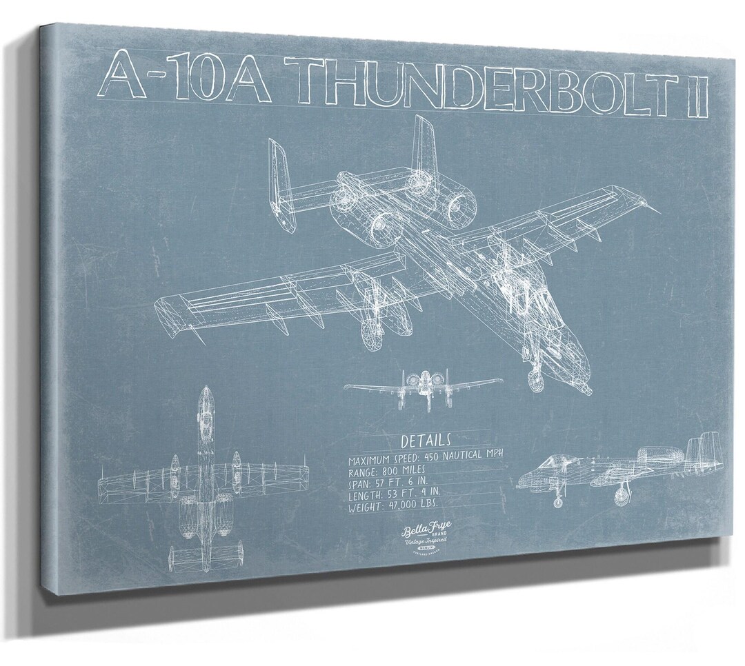 A-10A Thunderbolt II Aircraft Blueprint Wall Art - Original Aviation ...