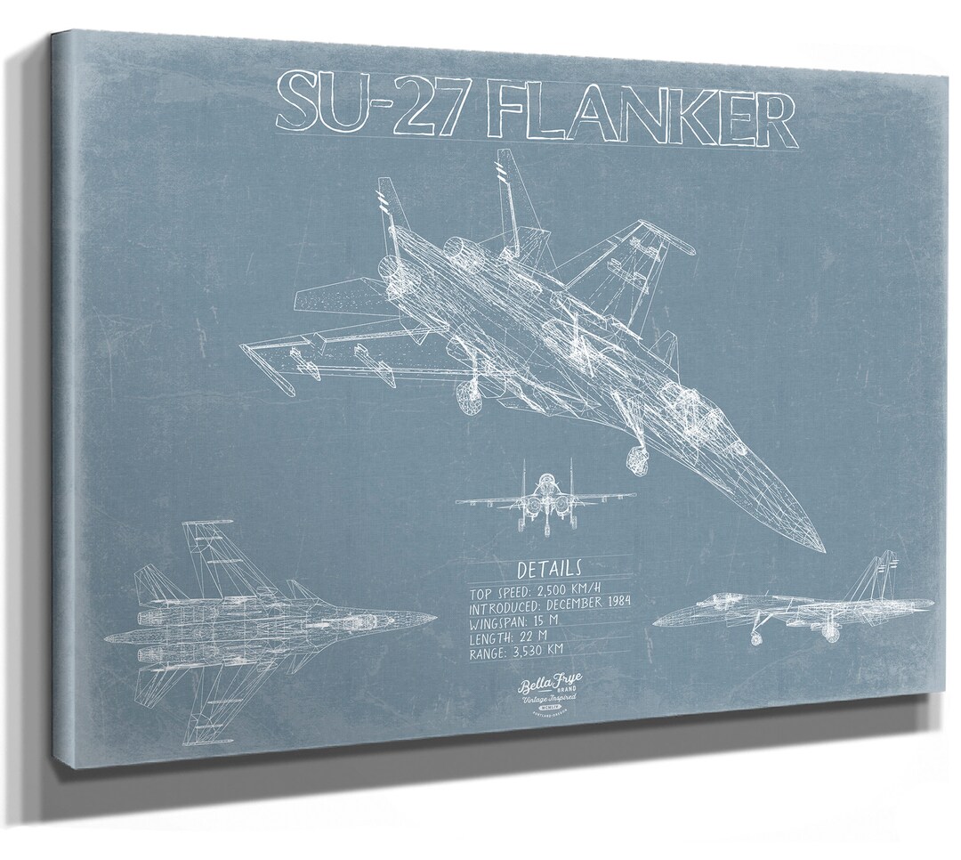 Sukhoi Su-27 Flanker Aircraft Blueprint Wall Art - Original Fighter ...