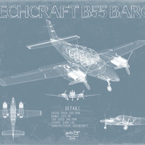 Beechcraft B55 Baron V03 Aircraft Blueprint Wall Art - Original ...