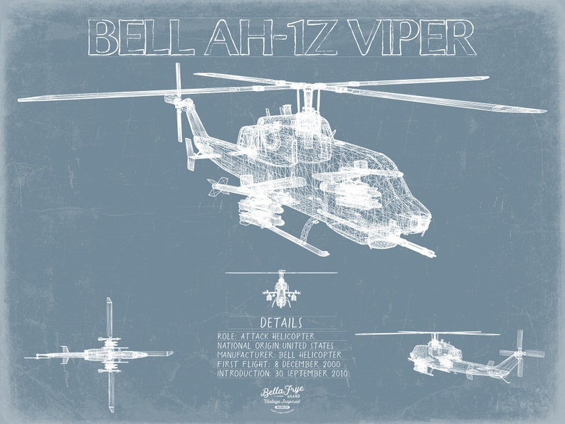 Bell AH-1 IZ Viper Helicopter Blueprint Wall Art Original - Etsy