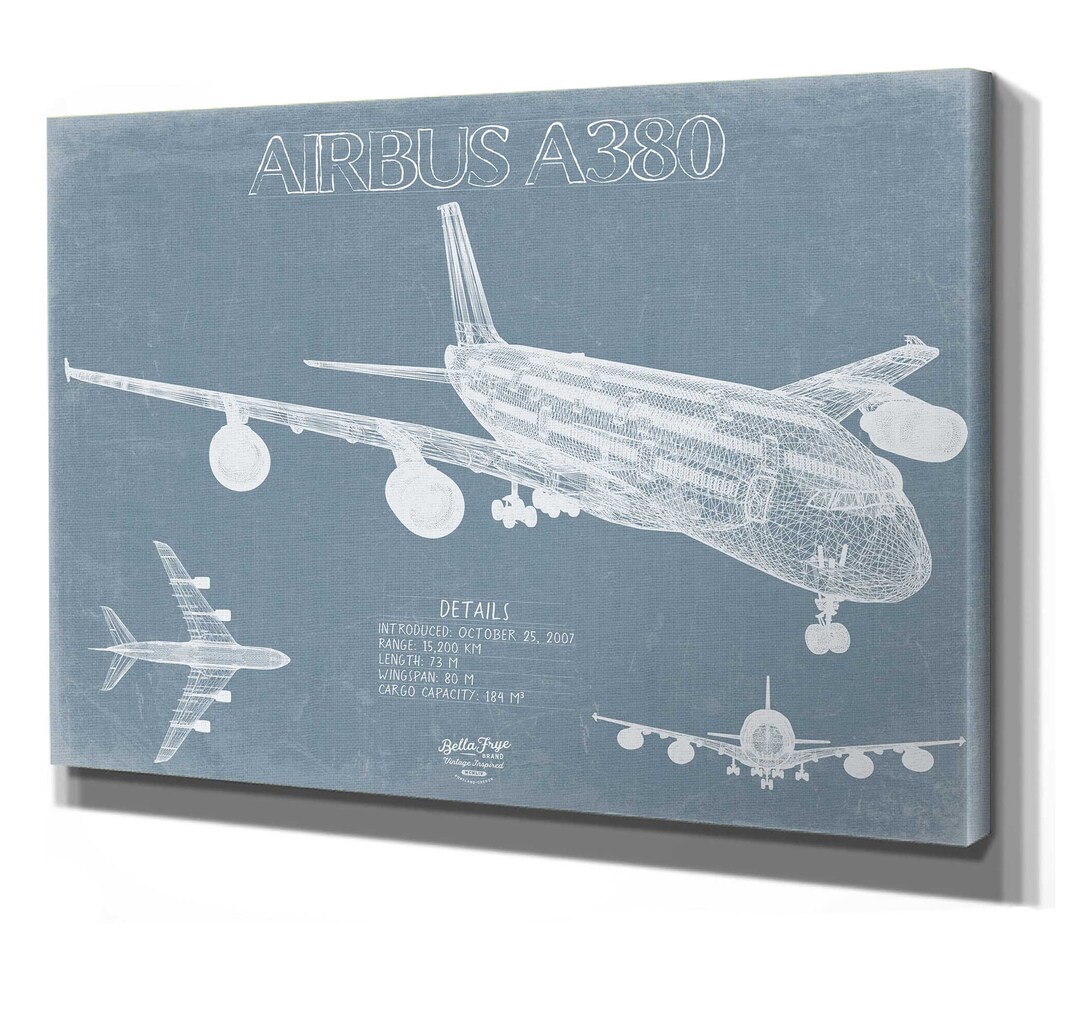 Airbus A380 Aircraft Blueprint Wall Art - Original Aviation Plane Print ...