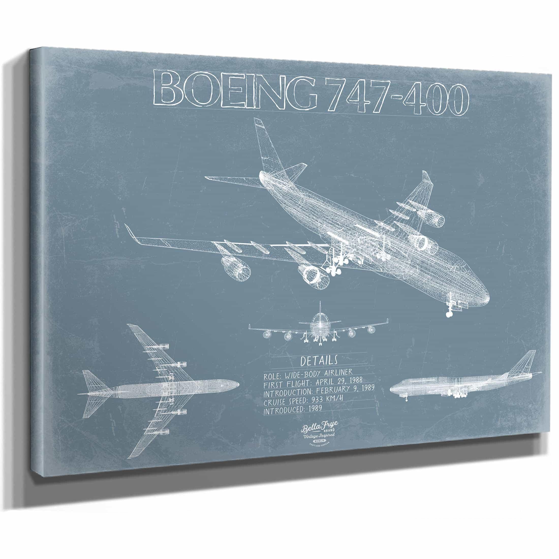 Boeing 747-400 Aircraft Blueprint Wall Art - Original Aviation Plane ...