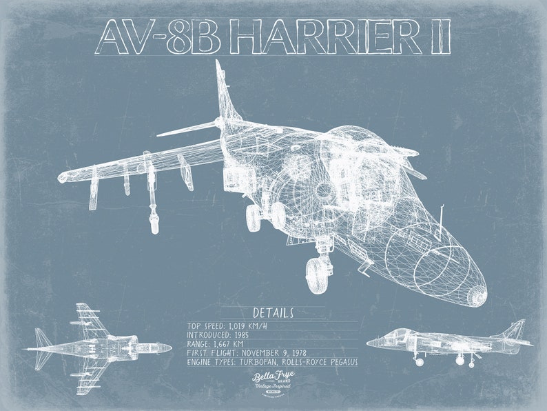Mcdonnell Douglas AV 8B Harrier II Aircraft Blueprint Wall Art - Etsy