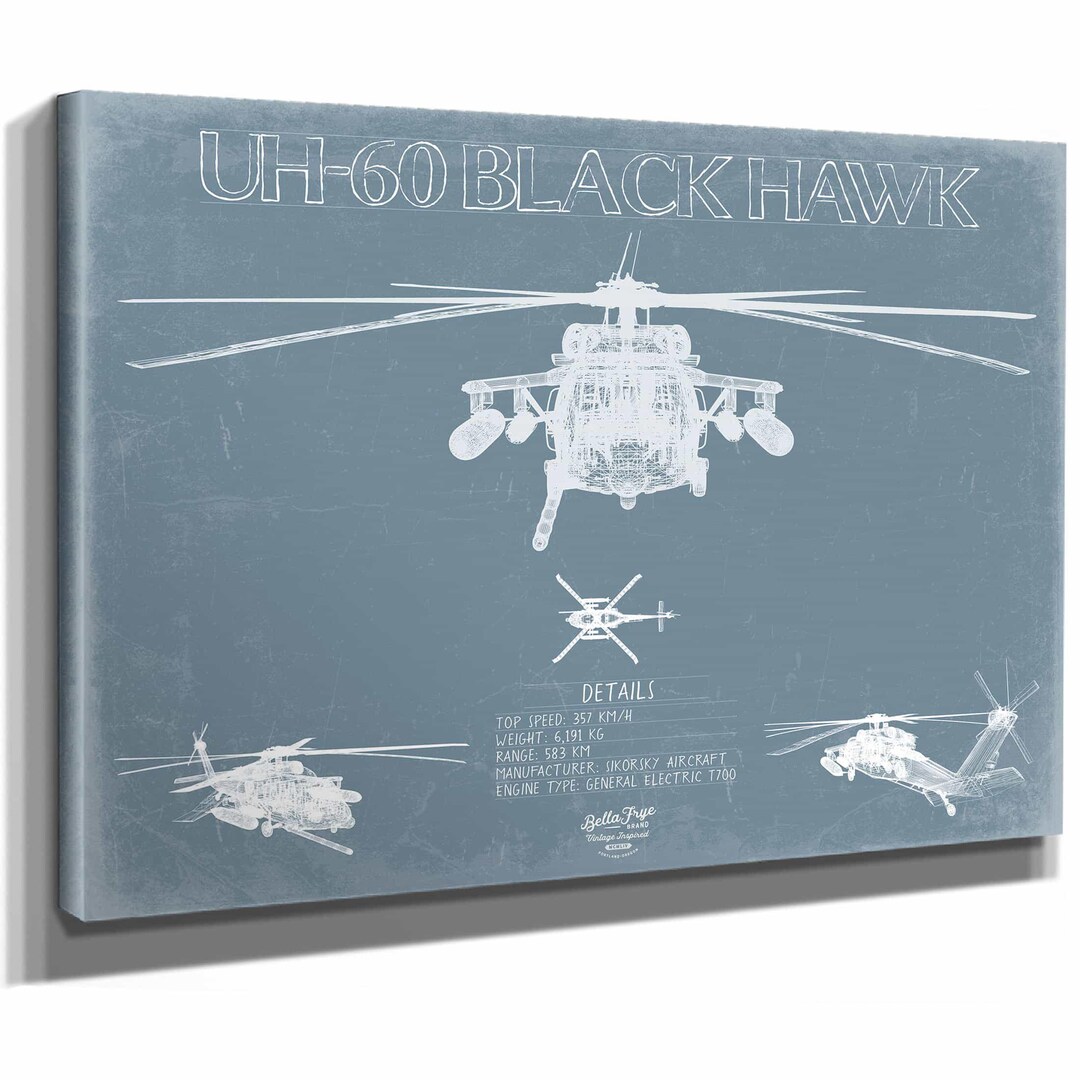 UH-60 Blackhawk Helicopter Aircraft Blueprint Wall Art - Original ...