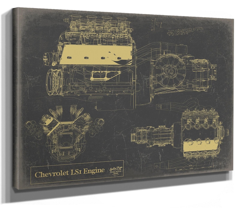 Vintage Chevrolet LS1 Engine Print, Original Blueprint Canvas - Etsy