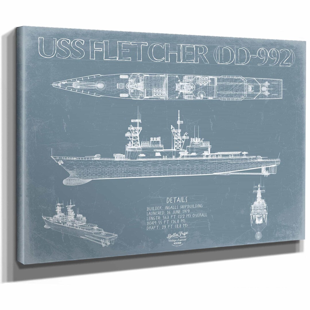 USS Fletcher (DD-992) Blueprint Wall Art - Original Destroyer Print - Etsy