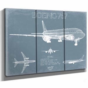 Boeing 767 Aircraft Blueprint Wall Art - Original Aviation Plane Print ...