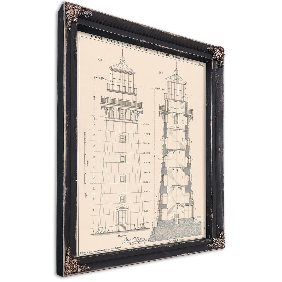 Old Lighthouse Drawing – Vintage Coastal Wall Art – Nautical ...