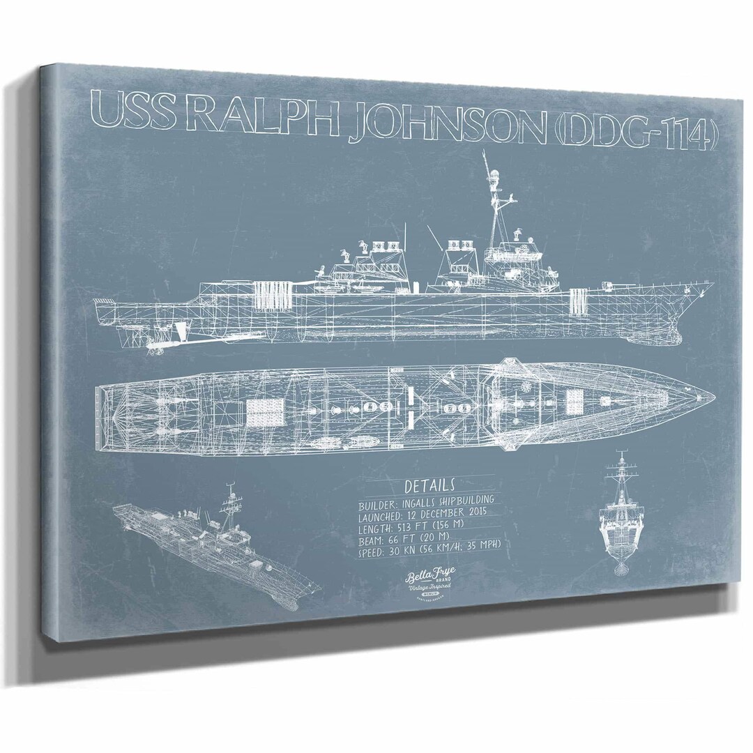 USS Ralph Johnson (DDG-114) Blueprint Wall Art - Original Guided ...