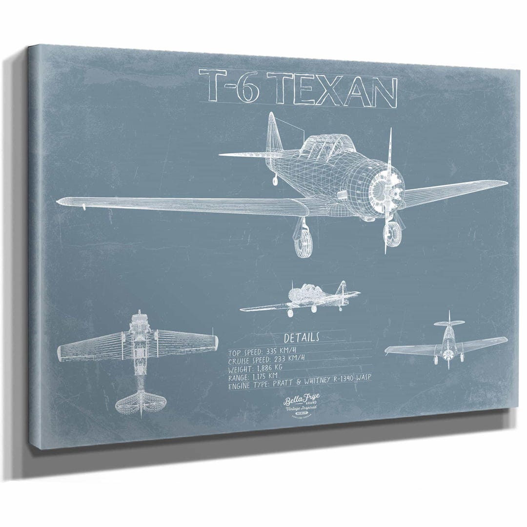 T-6 Texan Blueprint Wall Art - Original Airplane Print - Etsy