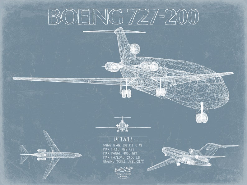 Boeing 727-200 Aircraft Blueprint Wall Art Original Aviation - Etsy