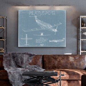 Pilatus PC-12 Aircraft Blueprint Wall Art - Original Aviation Plane ...
