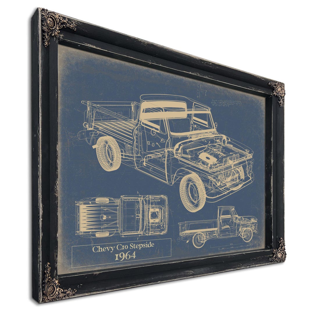 Vintage 1964 Stepside C10 Pickup Car Model Print, Original Blueprint ...