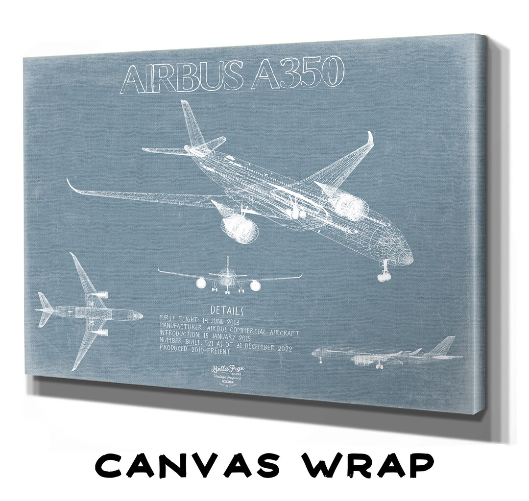 Airbus A350 Aircraft Blueprint Wall Art - Original Aviation Plane Print ...