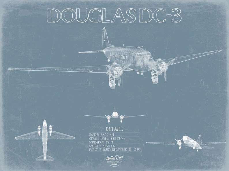 Douglas DC-3 Aircraft Blueprint Wall Art Original Airplane - Etsy