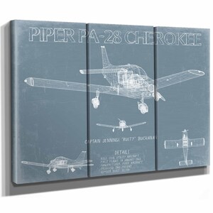 Piper PA-28 Cherokee Aircraft Blueprint Wall Art - Original Airplane ...