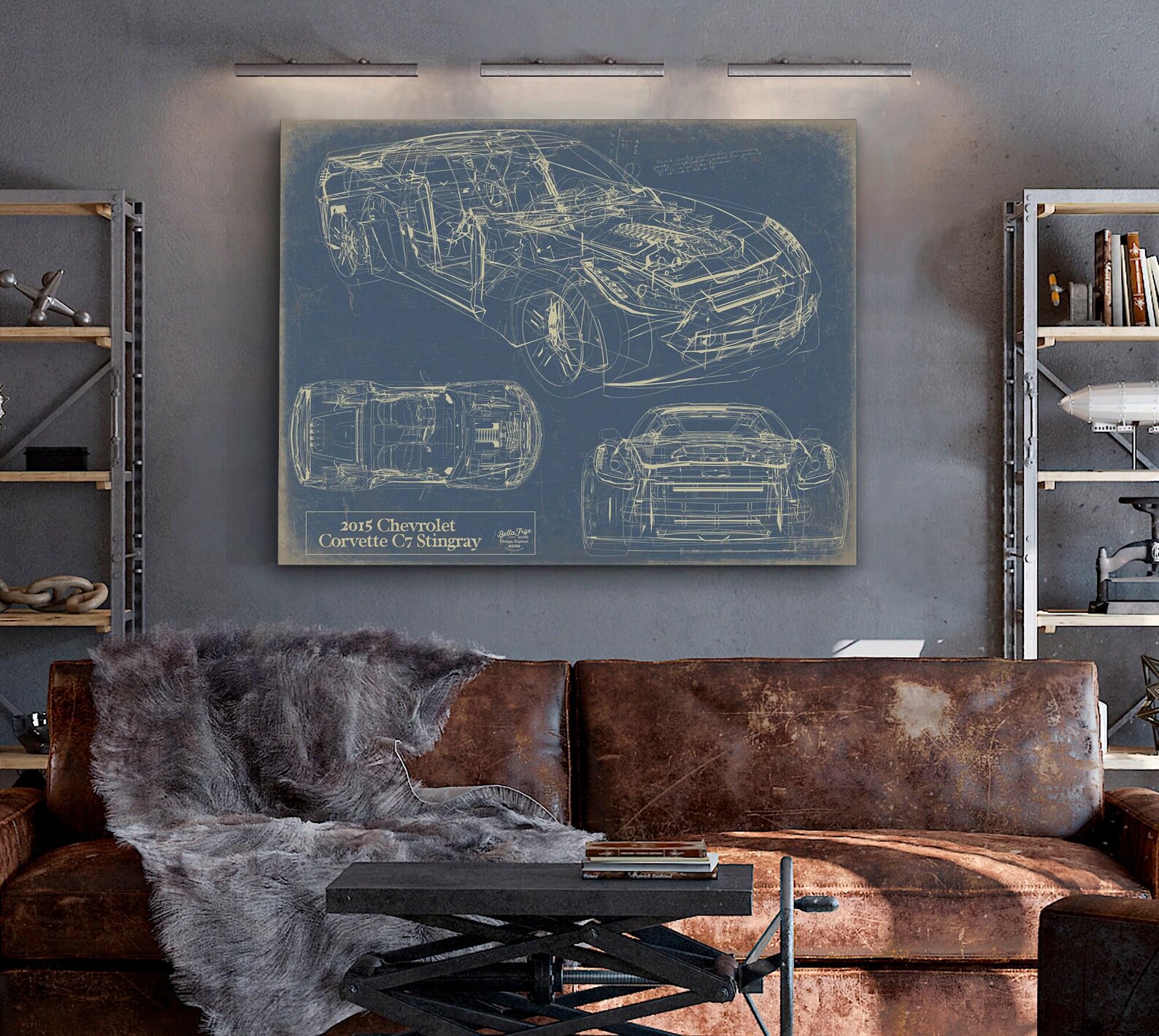 2015 Corvette C7 Stingray Blueprint Art: Framed Canvas Print - Etsy