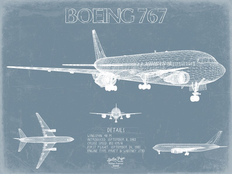 Boeing 767 Aircraft Blueprint Wall Art Original Aviation - Etsy