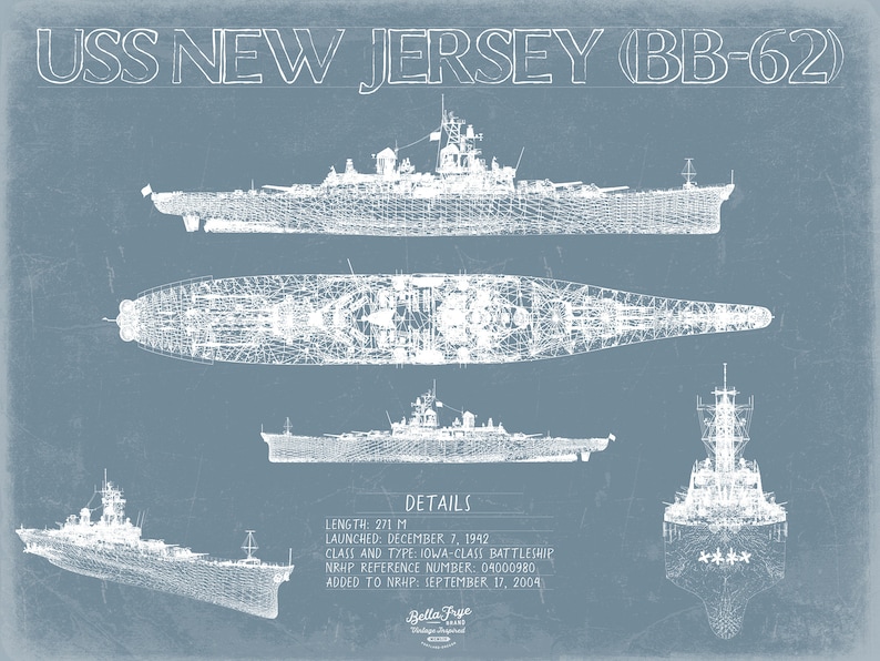USS New Jersey BB-62 Blueprint Wall Art Original - Etsy