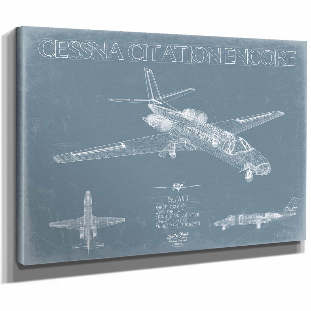Cessna Citation Encore Aircraft Blueprint Wall Art - Original Airplane ...