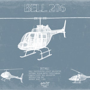 Bell 206 Helicopter Blueprint Wall Art - Original Aviation Print - Etsy