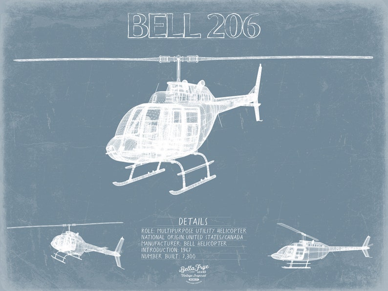 Bell 206 Helicopter Blueprint Wall Art Original Aviation - Etsy