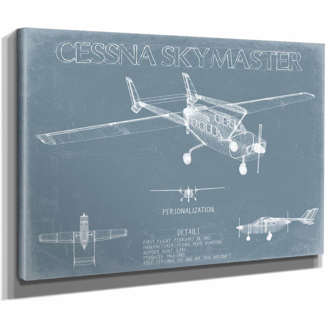 Cessna 337 Skymaster Aircraft Blueprint Wall Art - Original Airplane ...