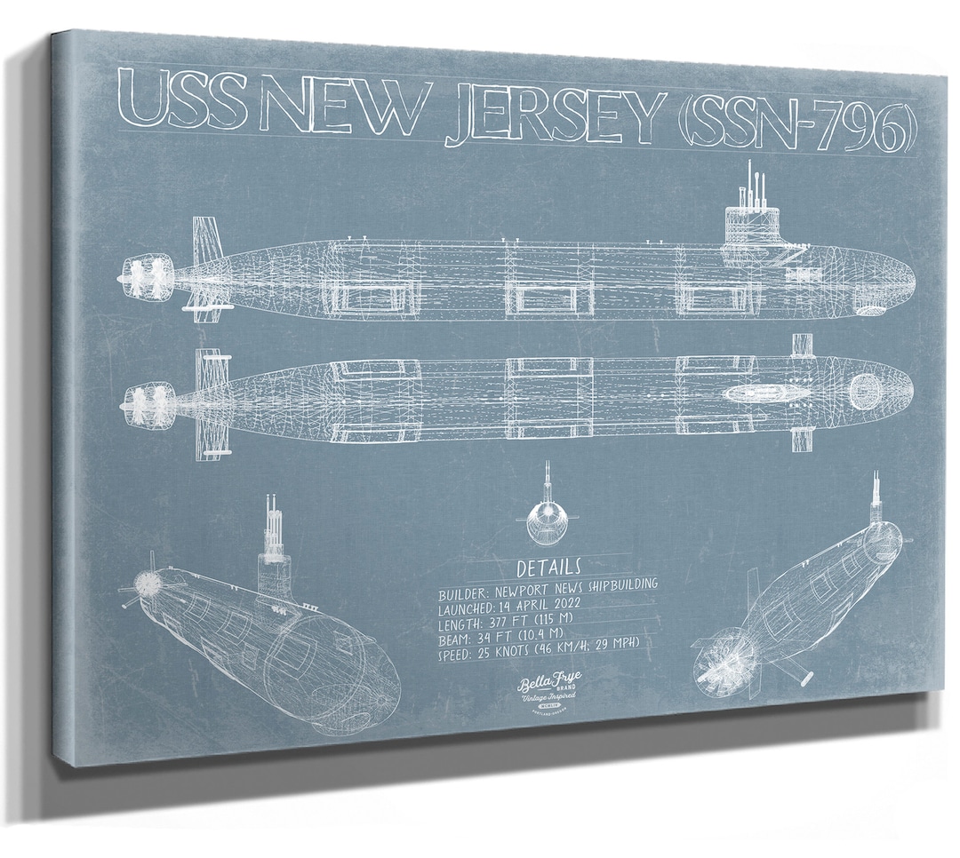 USS New Jersey (SSN-796) Blueprint Wall Art - Original Submarine Print ...