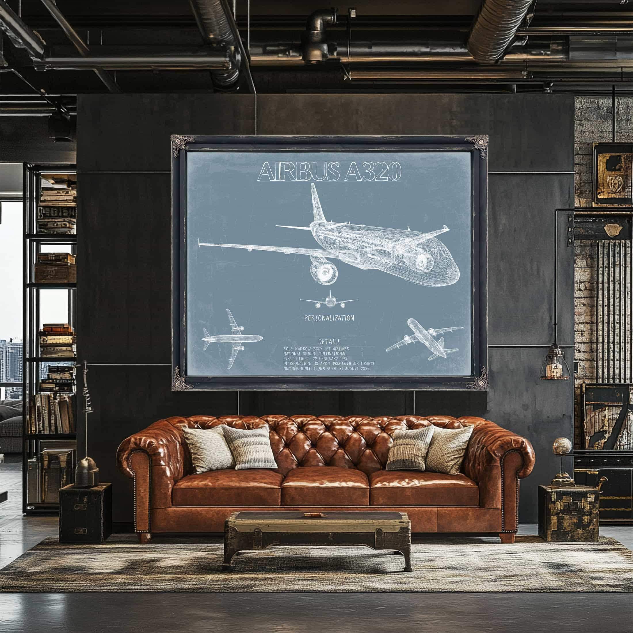 Airbus A320 Aircraft Blueprint Wall Art - Original Aviation Plane Print ...