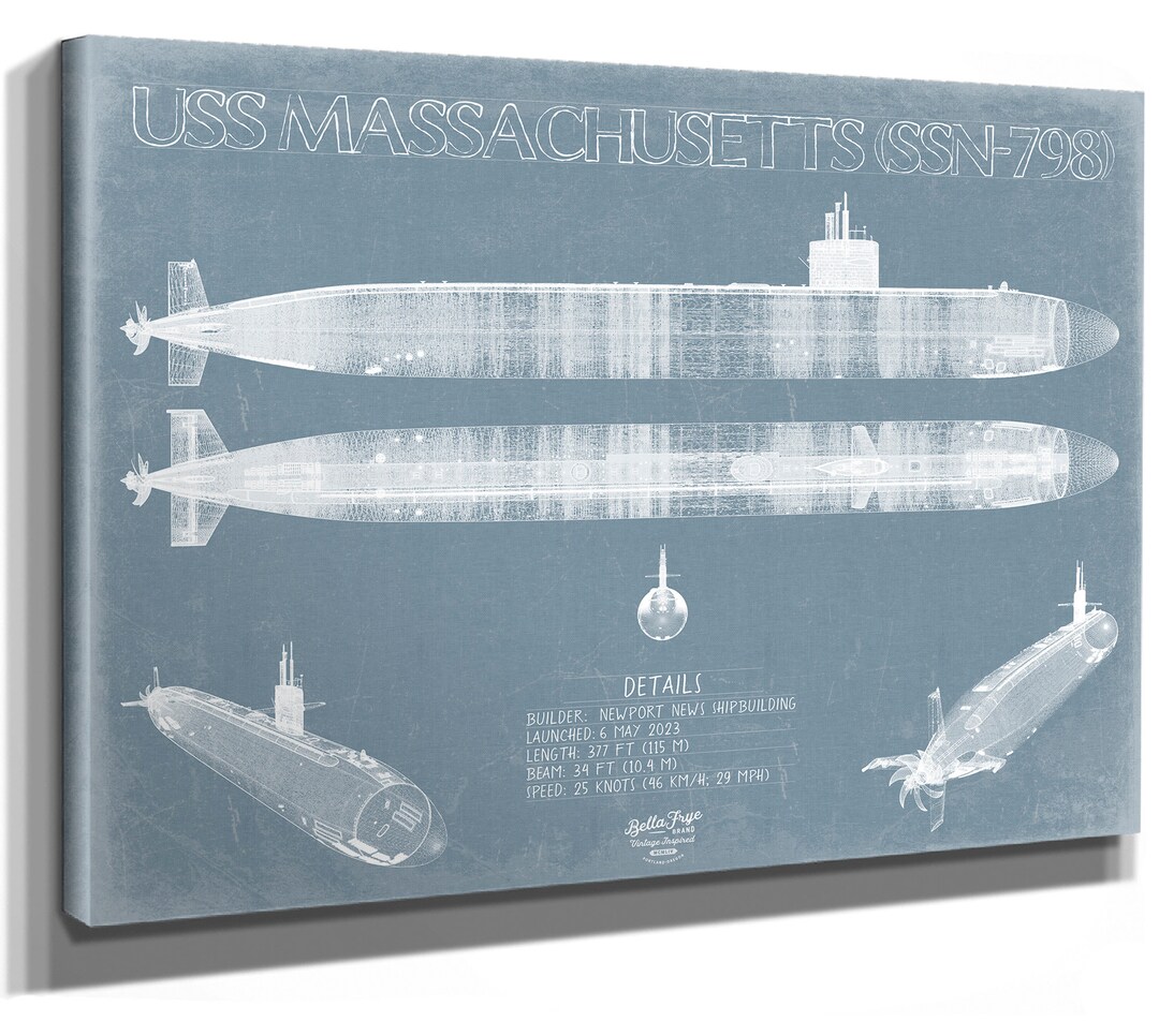 USS Massachusetts SSN-798 Blueprint Wall Art Original Submarine Print ...