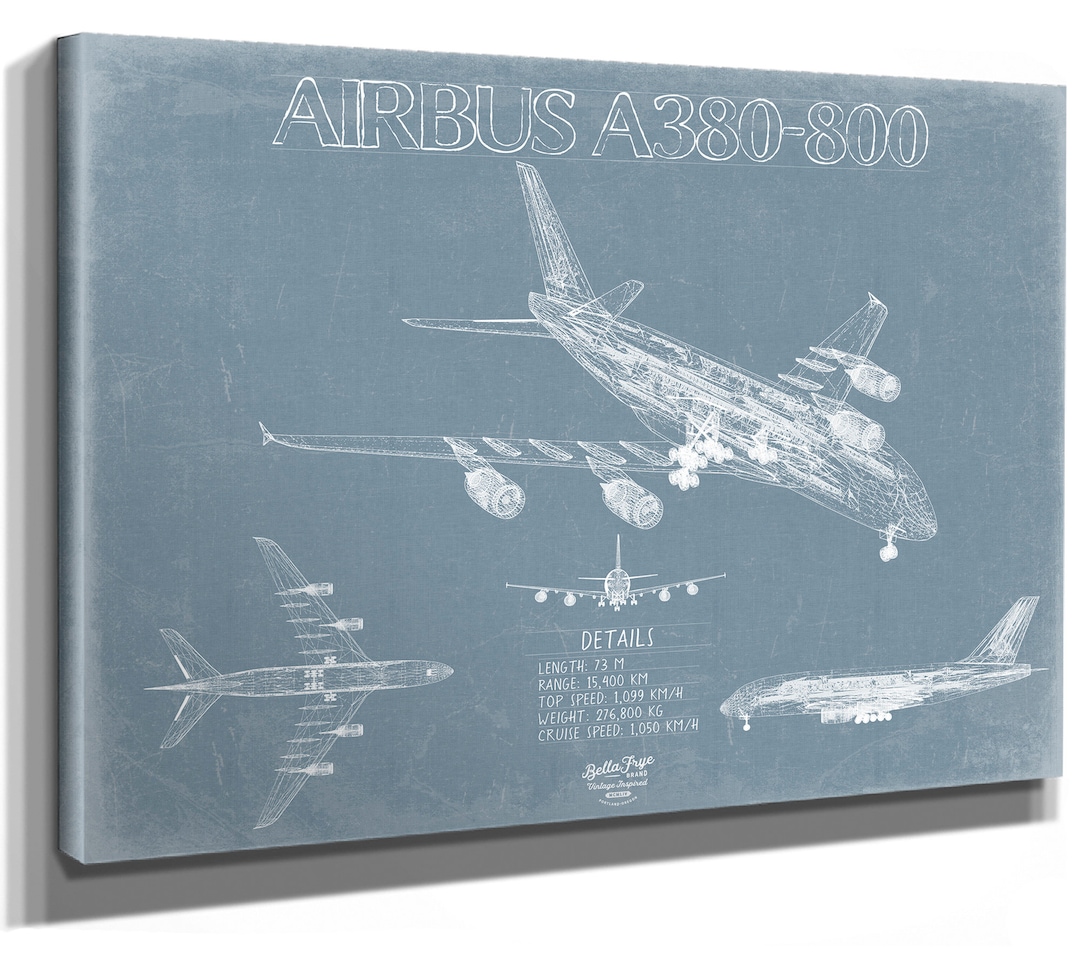 Airbus A380-800 Aircraft Blueprint Wall Art - Original Aviation Plane ...