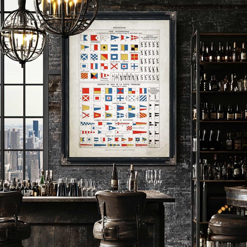 Framed Nautical Flags Wall Art - Vintage Maritime Flag, Gift for Sailor ...