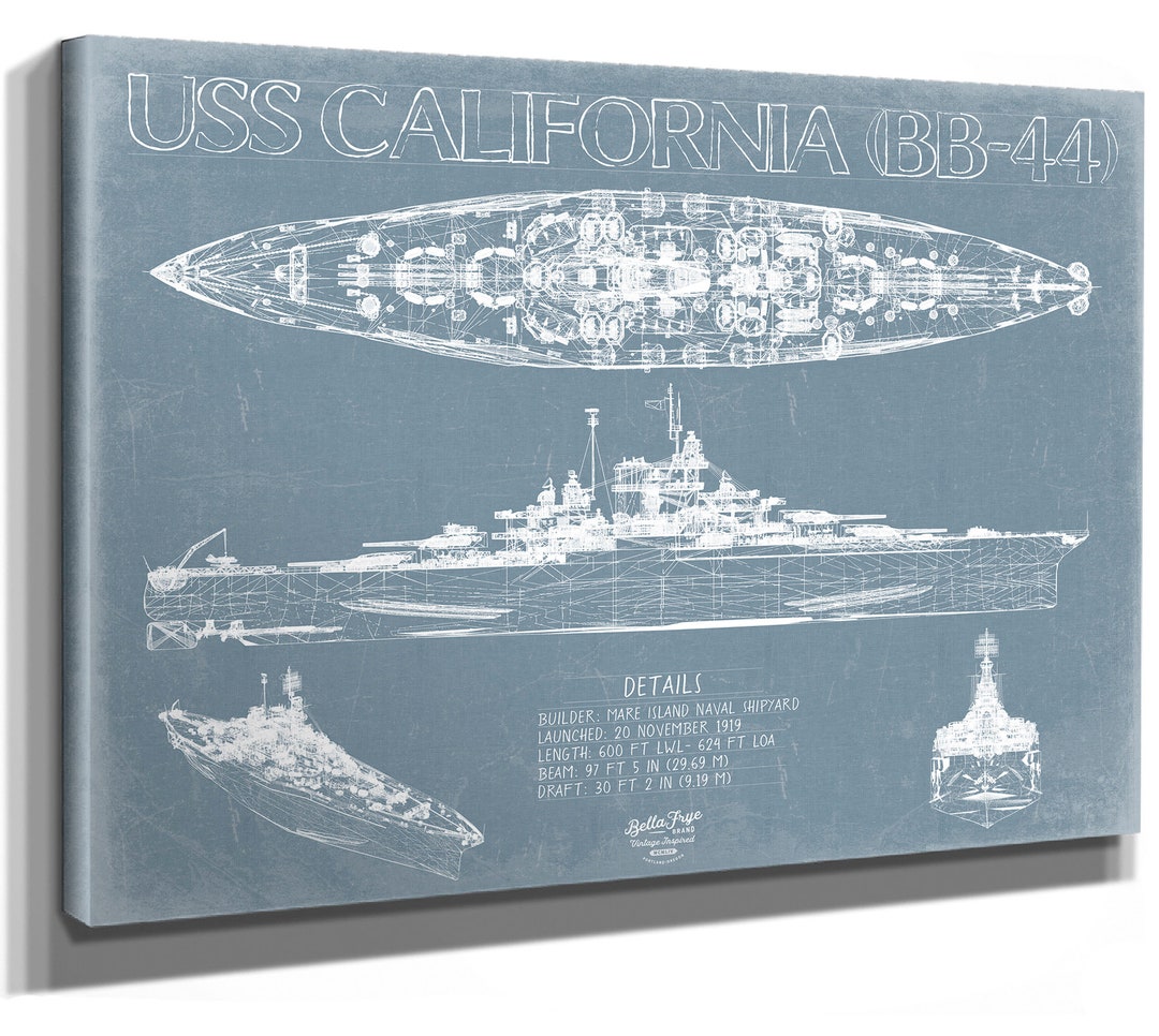 USS California BB-44 Blueprint Wall Art - Original Dreadnought ...