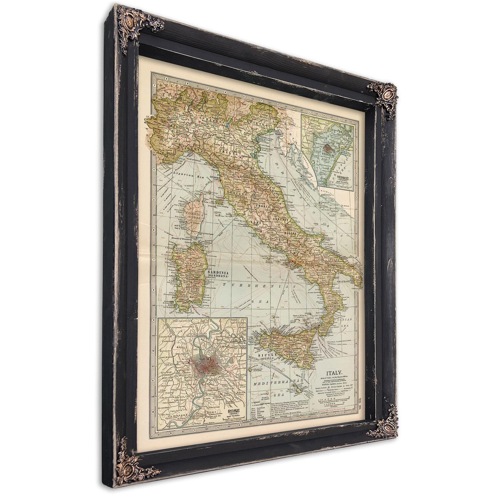 Framed Italy Vintage Map - Ornate Embellishment Frame With Print - Etsy