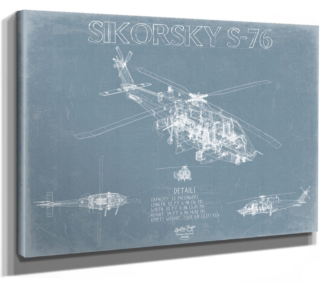 Sikorsky S76 Aircraft Blueprint Wall Art - Original Utility Helicopter ...