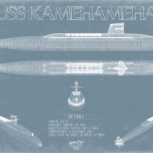 USS Kamehameha (SSBN-642) Blueprint Wall Art - Original Submarine Print ...