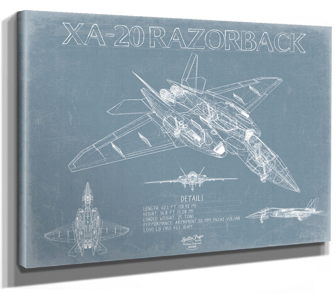 XA-20 Razorback Aircraft Blueprint Wall Art - Original Fighter Plane ...